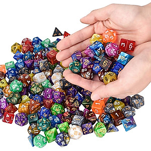 DND Double-Colors Polyhedron Dice Set for Dungeons and Dragons D&D RPG MTG Table Games D4 D6 D8 D10 D% D12 D20 25 Colors Dice with 1 Large Flannel Bag, 25 x 7 (175 Pieces)