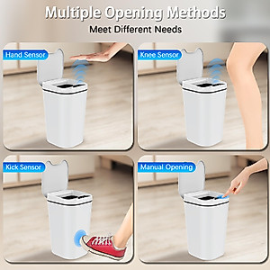 2 Pack Automatic Small Bathroom Trash Can with Lid - 3 Gallon Touchless Electric Garbage Can, Motion Sensor Smart Trash Bin, Slim Dog Proof Trashcan, Waterproof Wastebasket for Bedroom Office (White)
