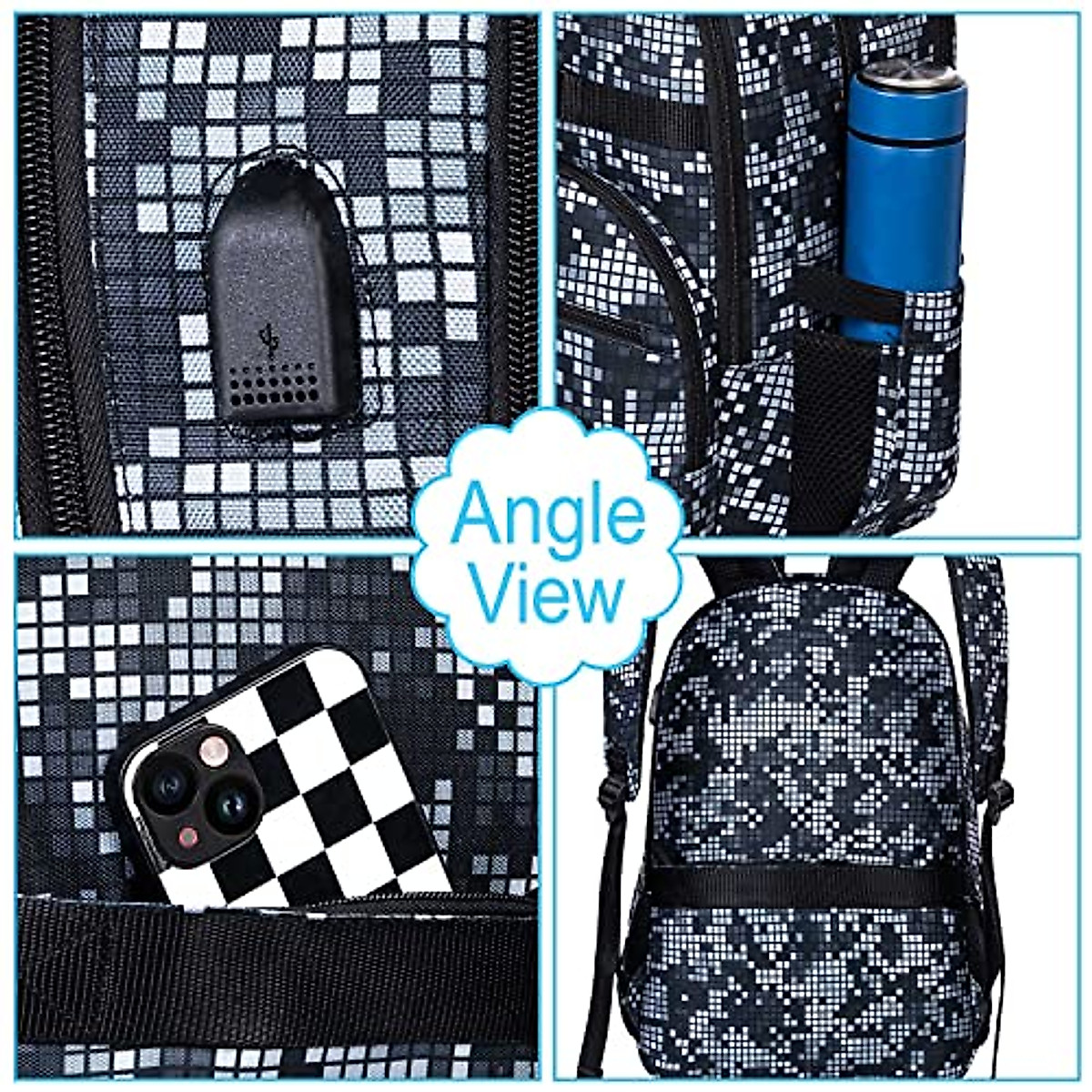 AGSDON Laptop Backpack, 16 Inch School Bag College Bookbag, Anti Theft Daypack Bags and Lunch Bag Set, Water Resistant Backpacks for Teens Boys Men Students(Black)