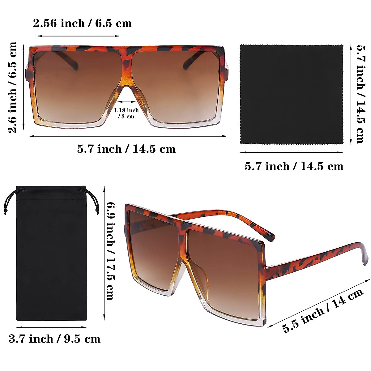 URATOT 8 Pieces Oversized Square Sunglasses Big Women Sunglasses Retro Flat Top Fashion Shades Sunglasses