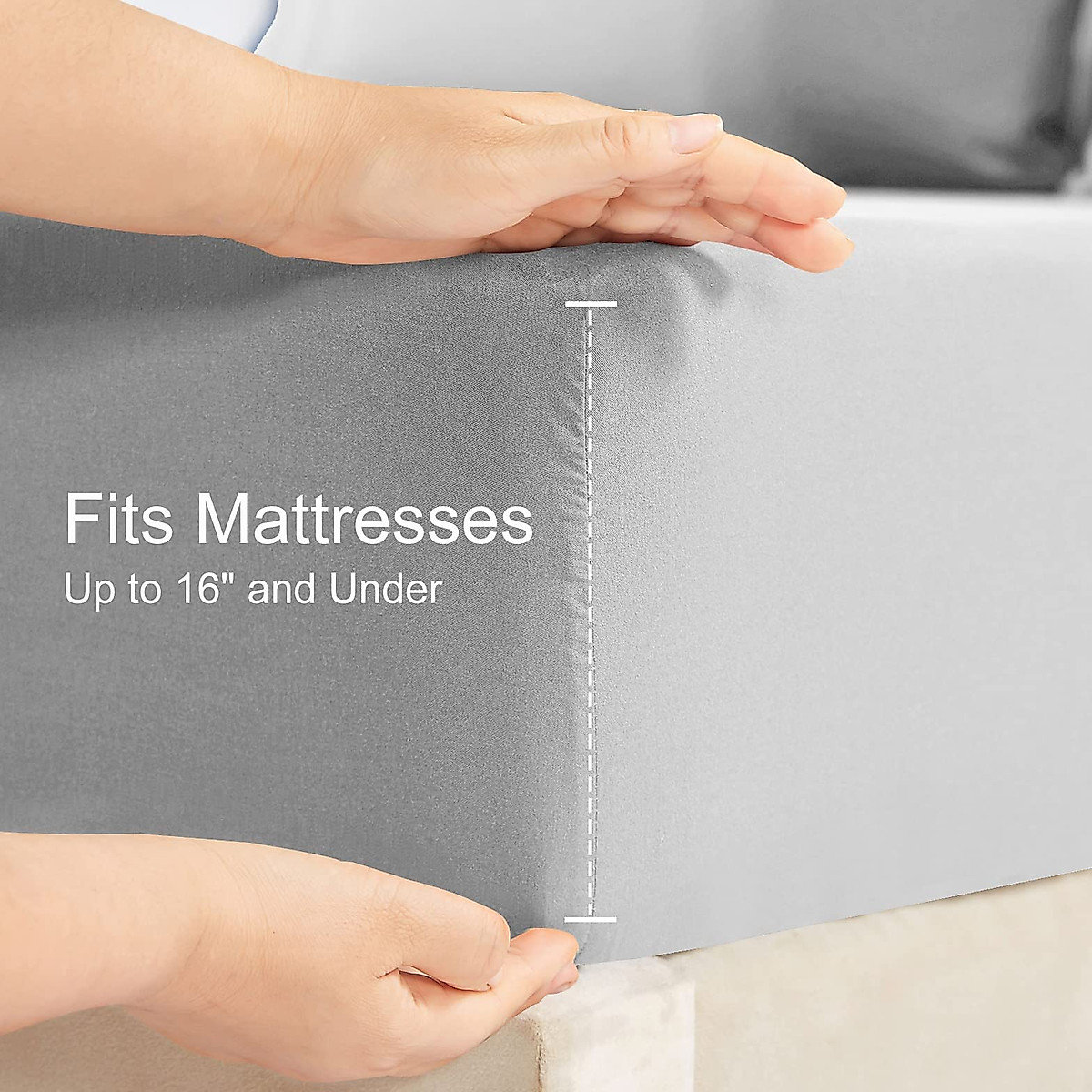 YIYEA Fitted Sheet Only, Premium Double Brushed Microfiber Deep Pocket Fitted Sheet Full Size, Ultra Soft Fitted Bottom Sheet, Shrinkage, Fade Resistant, Full, Light Gray