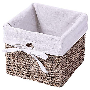 Vintiquewise Seagrass Small Shelf Storage Basket with White Lining (Set of 3)
