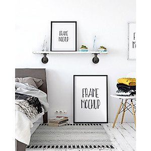 MUZIK Shelf Bracket, 12 Pack Heavy Duty Floating Shelf Brackets, Industrial Pipe Wall Mount Metal Shelving Brackets for Shelves, Vintage Black Iron Finish DIY Pipe Shelf (4*4 Inch)