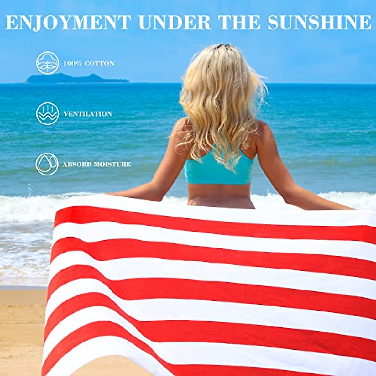 Exclusivo Mezcla 2-Pack 100% Cotton Oversized 35"x70" Cabana Stripe Beach Towels, Super Absorbent Soft Plush Pool Towel, Bath Towel (Red)