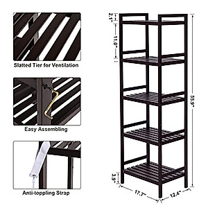 SONGMICS Adjustable Storage Shelf Rack, 5-Tier Multifunctional Shelving Unit Stand Tower, Bookcase for Bathroom Living Room Kitchen 17.7 x 12.4 x 55.9 inches, Holds up to 132 lb, Brown UBCB75BR