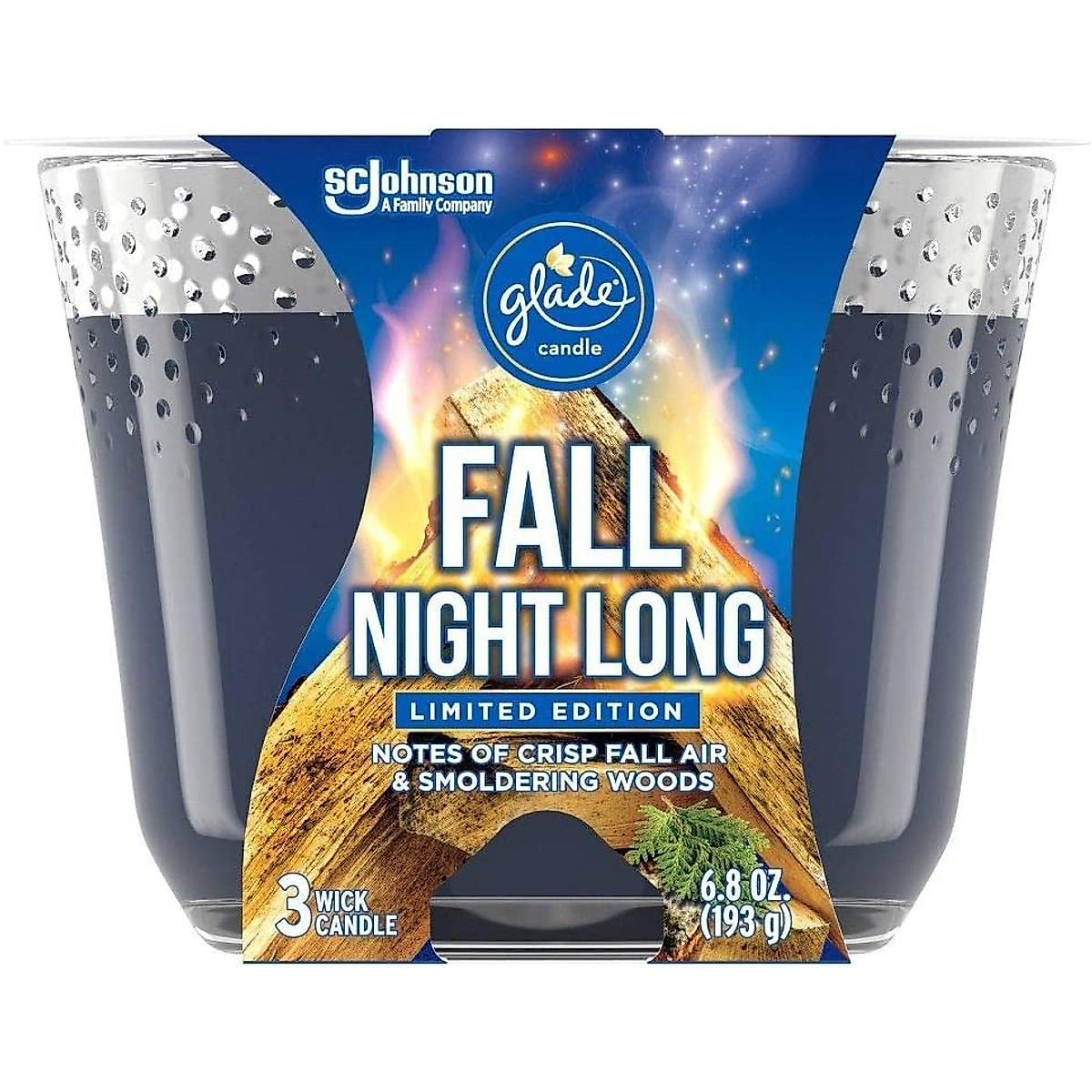 Glade Candle, Fragrance Candle Infused with Essential Oils, Air Freshener Candle, 3-Wick Candle (Fall Night Long)