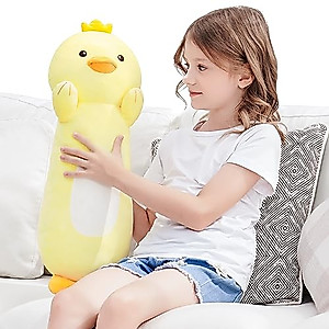 HAIJUNYA 20”Long Duck Plush Body Pillow, Kawaii Cute Duck Stuffed Animals, Hugging Squishy Pillow Soft Plushies Toy Gifts for Kids