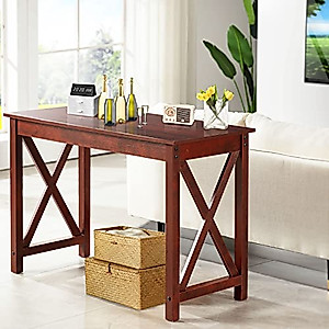 MINOSYS Writing Desk – 43.3” Computer Desk for Home Office, Sturdy Wooden Grain Work Desk with X Frame, Console Table for Living Room, Entryway, Study Room, Sofa, Cherry Color Farmhouse Desk.