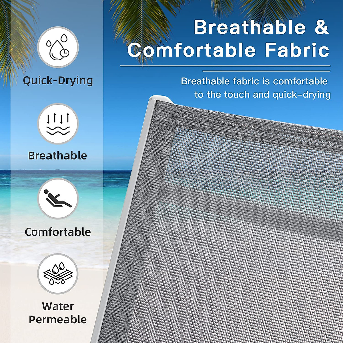 Domi Lounge Chair Set of 3, Aluminum Lounge Chairs for Outside with 5 Adjustable Positions, Chaise Lounge Outdoor for Pool, Garden, Beach, 2 Pool Chairs and 1 Side Table(Gray)