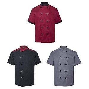 TopTie 3 Pack Men & Women Short Sleeve Chef Coat Jacket-set3-3XL