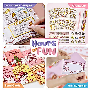 Unicorn Journal Stationary Set, Unicorns Gifts For Girls Age 5 6 7 8 9 10 12 Year Old, Big Cute Stationery Writing Pink Sticker Art, Kid Diary Notebook Pen Set, DIY Journaling Kit, Kawaii Toys