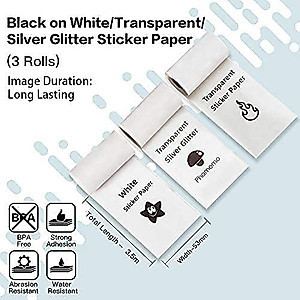 Phomemo M02 Mini Bluetooth Label Maker with 1 White/Clear/Silver Glitter Sticker Paper, Pink