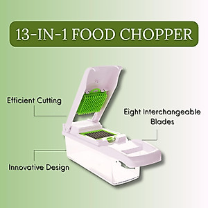 13-in-1 Food Chopper, Professional Veggie Slicer cutter, vegetables chopper, and Garlic Chopper with 8 Interchangeable Blades and Container vegetable chopper Kitchen Essential for Effortless Meal prep