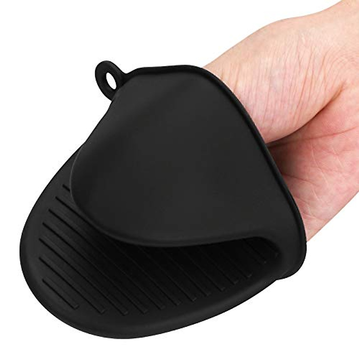 tifanso Silicone Oven Mitts Pot Holders Sets for Kitchen Heat Resistant Small Kitchen Mittens Rubber Air Fryer Mitts Mini Pot Pinch Grip for Cooking and Baking 1 Pair (Black)