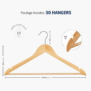 High-Grade Wooden Suit Hangers with Non Slip Pants Bar Smooth Finish Solid Wood Coat Hanger 360° Swivel Hook Precisely Cut Notches for Camisole, Jacket, Pant, Dress Clothes Hangers - 10 Pack, Natural