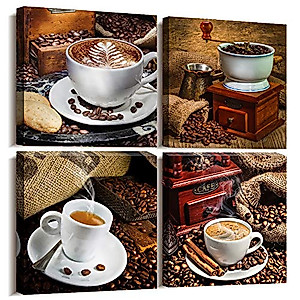 4 Panels Modern kitchen Wall Decor coffee Canvas Wall Art for dining room Restoring ancient ways Coffee tableware Pictures coffee shop Giclee watercolor Painting Home decoration Prints Artwork