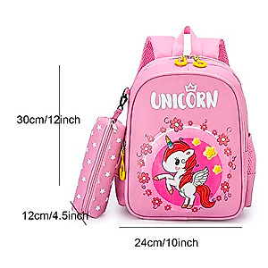 LESNIC Pink Toddler Unicorn Backpack with a Pen Bag for Kids, 12in Lightweight Breathable Cute Rucksack for Boys & Girls, Unicorn Rucksack Preschool Kids Bag