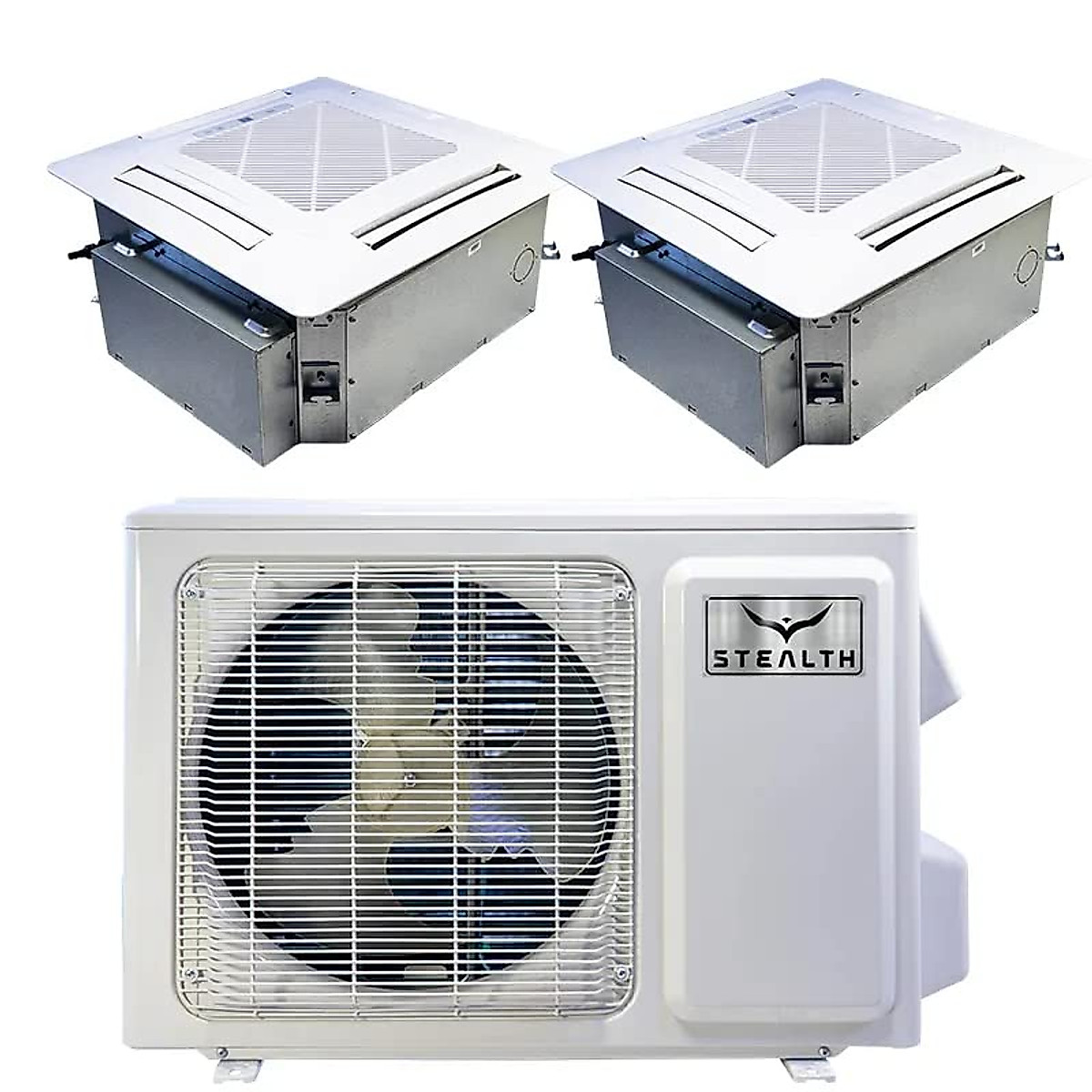18,000 BTU 23 SEER Stealth Designer+ Dual Zone Ceiling Cassette Heat Pump System 12+12