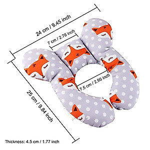 Baby Child Travel Pillow - Toddler Neck Support Rest Pillow for Car Seat, U-Shaped, Fox