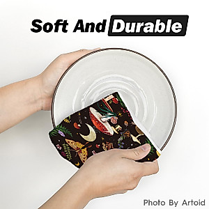 Artoid Mode Black Modern Mushroom Kitchen Towels Dish Towels, 18x26 Inch Cute Botanic Farmhouse Decoration Hand Towels Set of 2