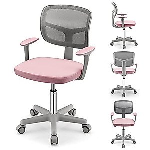 Giantex Kids Desk Chair, Height Adjustable Children Swivel Computer Chair with Y-Shaped Lumbar Support & Auto Sit-Locking Wheels, Mesh Kids Task Chair for Study, Boys Girls Aged 4-13, Pink