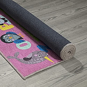 Ottomanson Machine Washable Wrinkle Free Hopscotch Princess Design Cotton 4x6 Kid's Area Rug for Playroom, Kid's Room, Bedroom, Kindergarten, 4' x 6', Pink