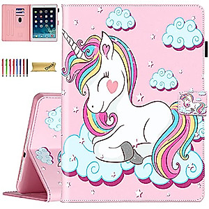Dteck Case for iPad 6th Generation 2018 /iPad 5th Generation 2017 /iPad Air 2 2014 /iPad Air 2013 Tablet 9.7 Inch, PU Leather Smart Stand Wallet Cute Flip Cover Case with Stylus Pen (Smile Unicorn)
