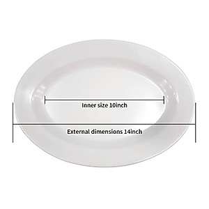 AEEISHOMEREFORM 4 Pack Melamine Oval Platter, 14" x 10" Restaurant Serving Plate Trays Large Dinner Plates for Fish, Steak, Chicken, Barbecue, Party, White (White, 4 PCS)