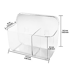 Diesisa Plastic Wall Mount Organizer, Adhesive Clear Storage Organizer with 2 Compartments, No Drilling Hang Walls, with Self Adhesive Tape, for Kitchen, Bathroom, Bedroom, Cabinet,Office