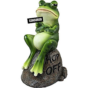 DWK - Froggie's Bad Day - Adorable Indoor Outdoor Flip Off Frog on Stone Rock with Hop Off Message Middle Finger Figurine Grumpy Toad Home Decor Accent Garden Patio Accessory, 7.75-inch…