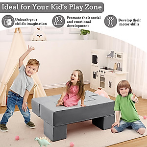 GarveeHome Kids Play Couch, 6Pcs Modular Kids Play Sofa for Playroom Bedroom, Kids Modular Couch Toddler Foam Sofa, Kids Convertible Sofa with Removable Cover, Dark Grey