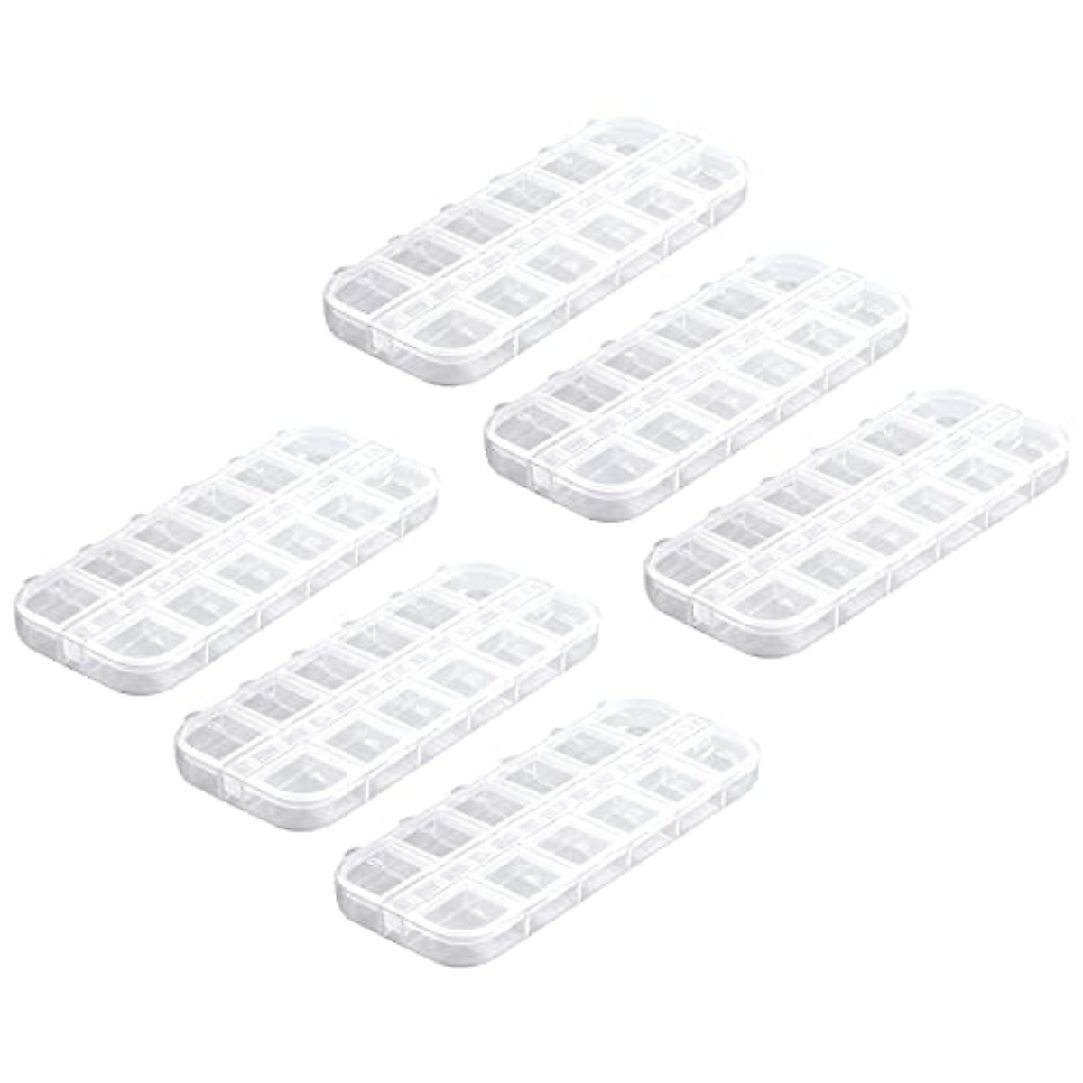 Hilsayum 6PCS Nail Art Beads Storage Container Clear Rectangle Jewelry Bead Display Case with 12 Compartment Crafts Organizers (White)