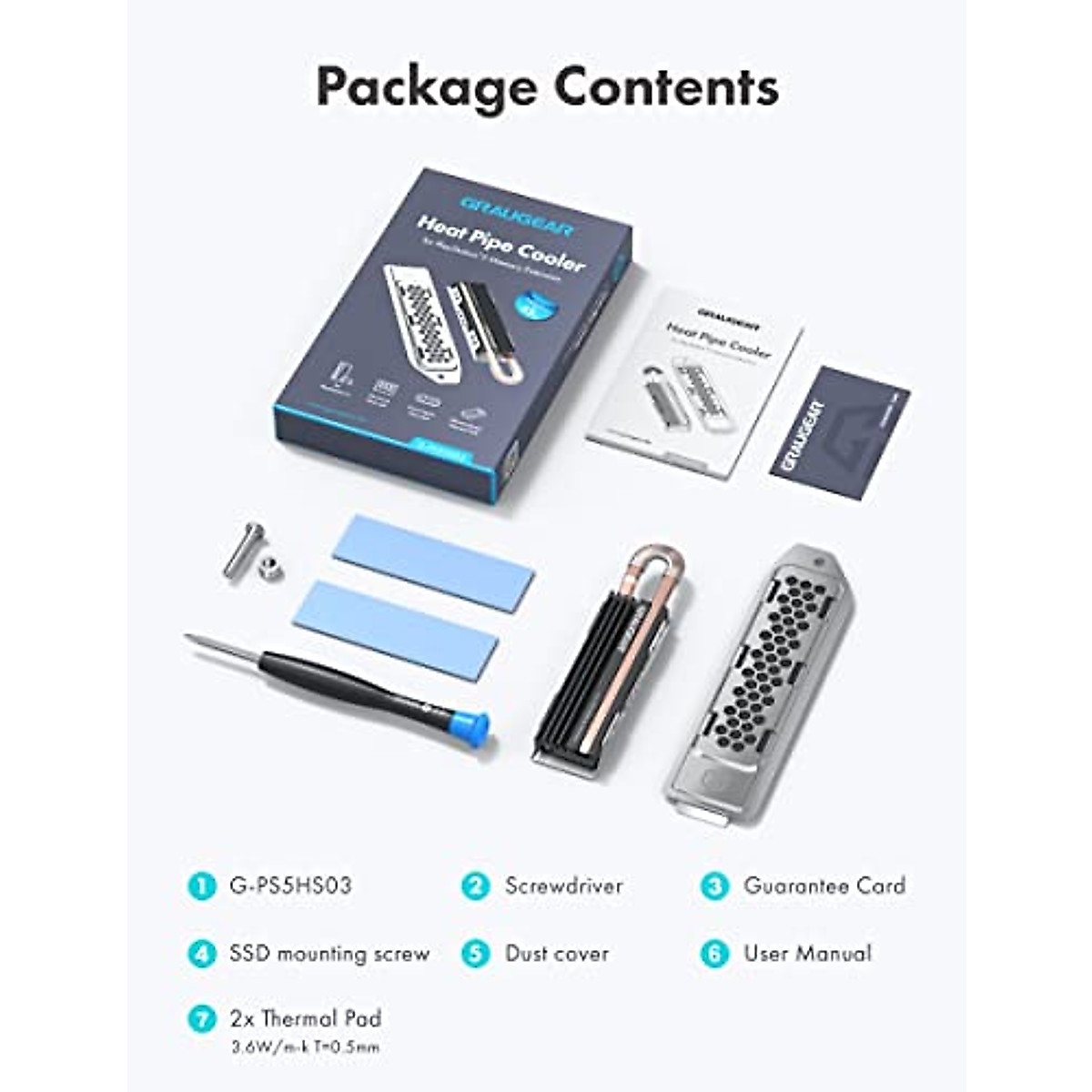 GRAUGEAR PS5 Heatsink SSD Cover Set, M.2 NVMe PS5 SSD Heatsink, Metal Heat Dissipation Cover, Copper Heat Pipe and Aluminum Fin for Playstation 5 SSD NVMe PCIe 4.0 Storage [G-PS5HS03]