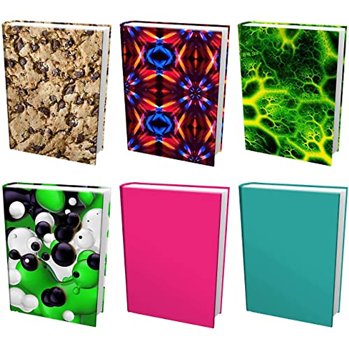 Easy Apply, Reusable Book Covers 6 Pk. Best Standard 8x10 Textbook Jacket for Back to School. Stretchy to Fit Most Medium Hardcover Books. Perfect Fun, Washable Design for Girls, Boys, Kids or Teens