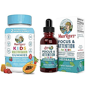 Kids Vegan Multivitamin Gummies & Focus Supplement for Kids Bundle by MaryRuth's | Immune Support for Kids, Natural Brain Support | May Help Improve Focus & Manage Stress