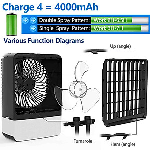 Air Conditioner Unit Portable, Kedoxi Cordless Mobile Air Conditioning Units Table Fan Air Cooler, 7 Colour Cooling Fan for Home Office Outdoor, 4 in 1 Humidifier, Fans, Air Con with Timer