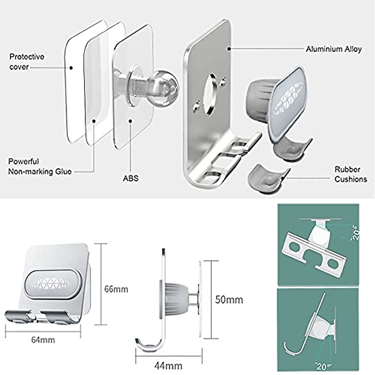 BICEUKI Shower Phone Holder， Version Wall Mount Phone Stand,with Charging Port ，for The Bathroom,Kitchen,Office and More,Compatible with Smartphone. (Silver－Gray)
