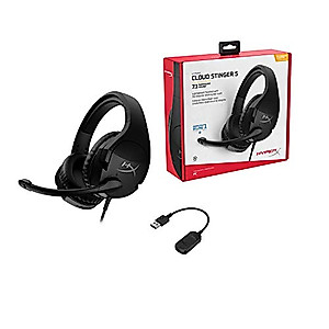 HyperX Cloud Stinger S – Gaming Headset, for PC, Virtual 7.1 Surround Sound, Lightweight, Memory Foam, Soft Leatherette, Durable Steel Sliders, Swivel-to-Mute Noise-Cancelling Microphone, Black