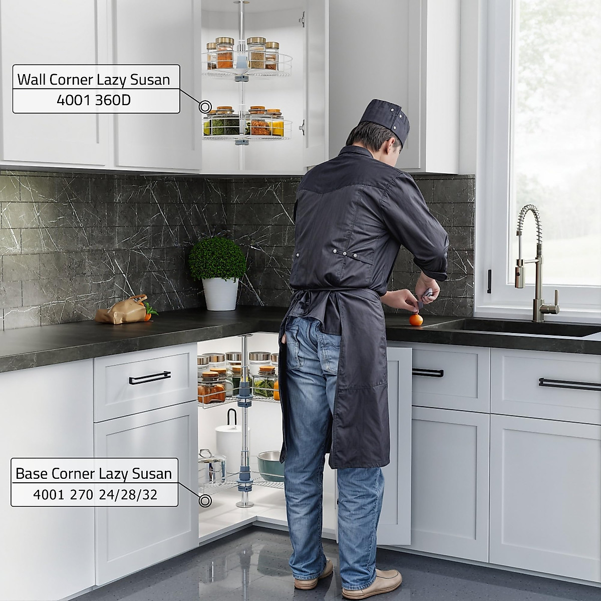 Dowell 28" Kidney Chrome 2-Shelf Lazy Susans Kitchen Base Cabinet Corner Organizer