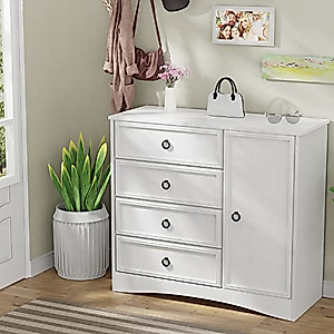 LGHM Modern 4 Drawer Dresser Set of 2, Dressers for Bedroom Adjustable Shelves, Tall Chest of Drawers Closet Organizers and Storage for Clothes - Easy Pulls, Textured Borders White