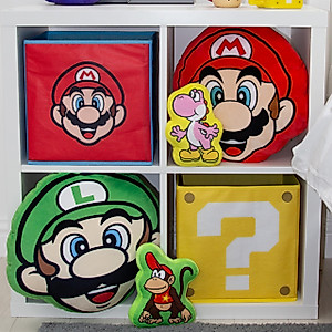 Nintendo Super Mario Officially Licensed Storage Boxes | 2 pack Foldable Storage Cubes Faces Design with Mario and Luigi | Perfect For Organising Children's Room, Kids Playroom, 30 x 30cm