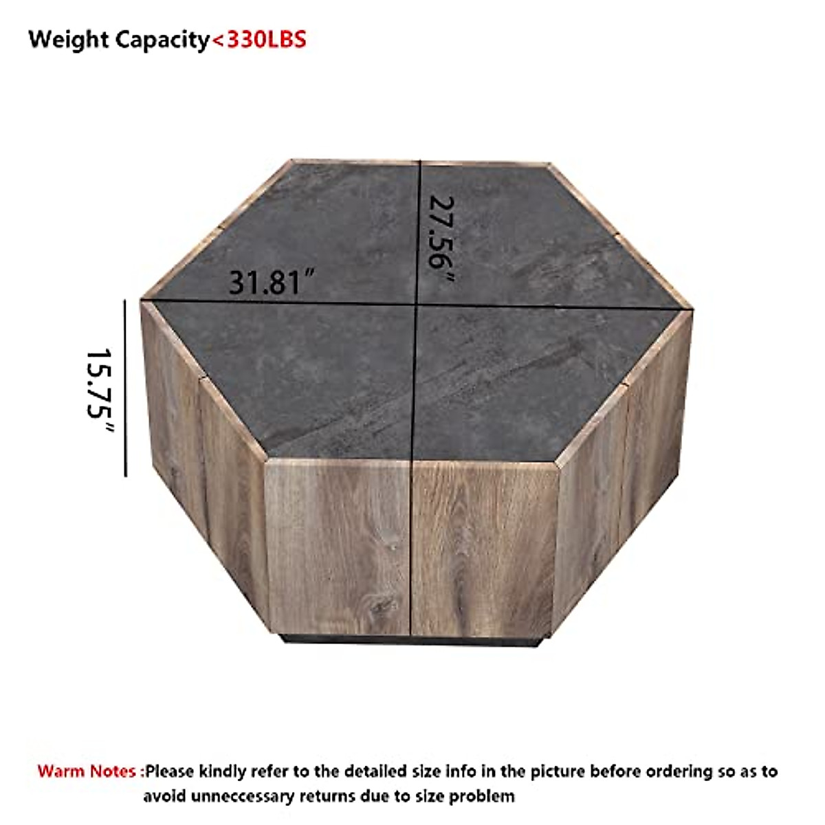 Betoko Industrial Wooden Coffee Table with Storage Drawers Rustic Farmhouse Center Coffee Table for Living Room Office with Cement Pattern Hexagonal Table Top for Small Spaces