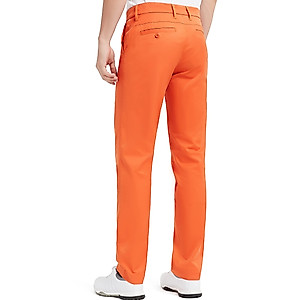 Lesmart Men Golf Pants Expandable Waistband Stretch Relaxed Fit Golf Pants with Pockets Orange 32Wx33L