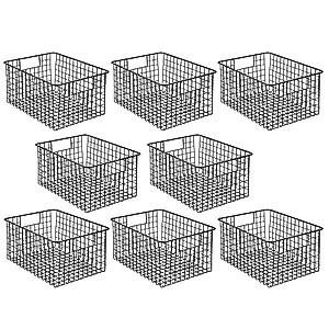 mDesign Metal Wire Closet Storage Basket Organizer with Handles for Organizing Bedroom, Bathroom, Mudroom, Entryway, Hallway, or Linen Closets - Concerto Collection - 8 Pack - Black
