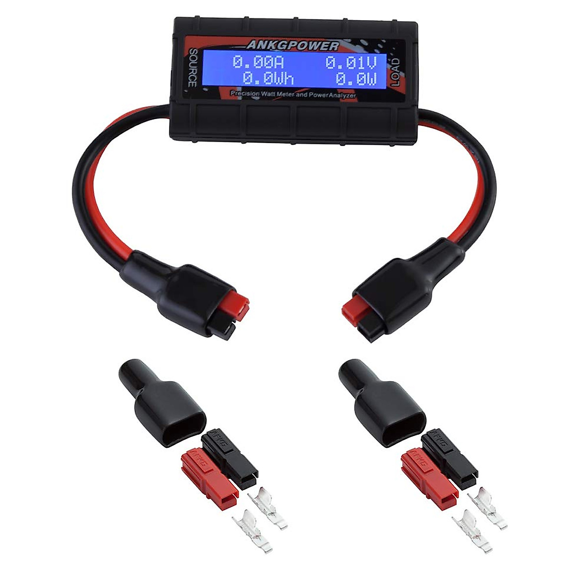 ANKG 150A Watt Meter Power Analyzer, High Precision RC with Digital LCD Screen&2 Sets of 45amp Power Pole Connectors for Voltage (V) Current (A) Power (W) Charge(Ah) and Energy (Wh) Measurement