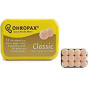 2 Pack of Ohropax Reusable Wax/cotton Ear Plugs (24 Plugs Total) with Clear Carrying Case