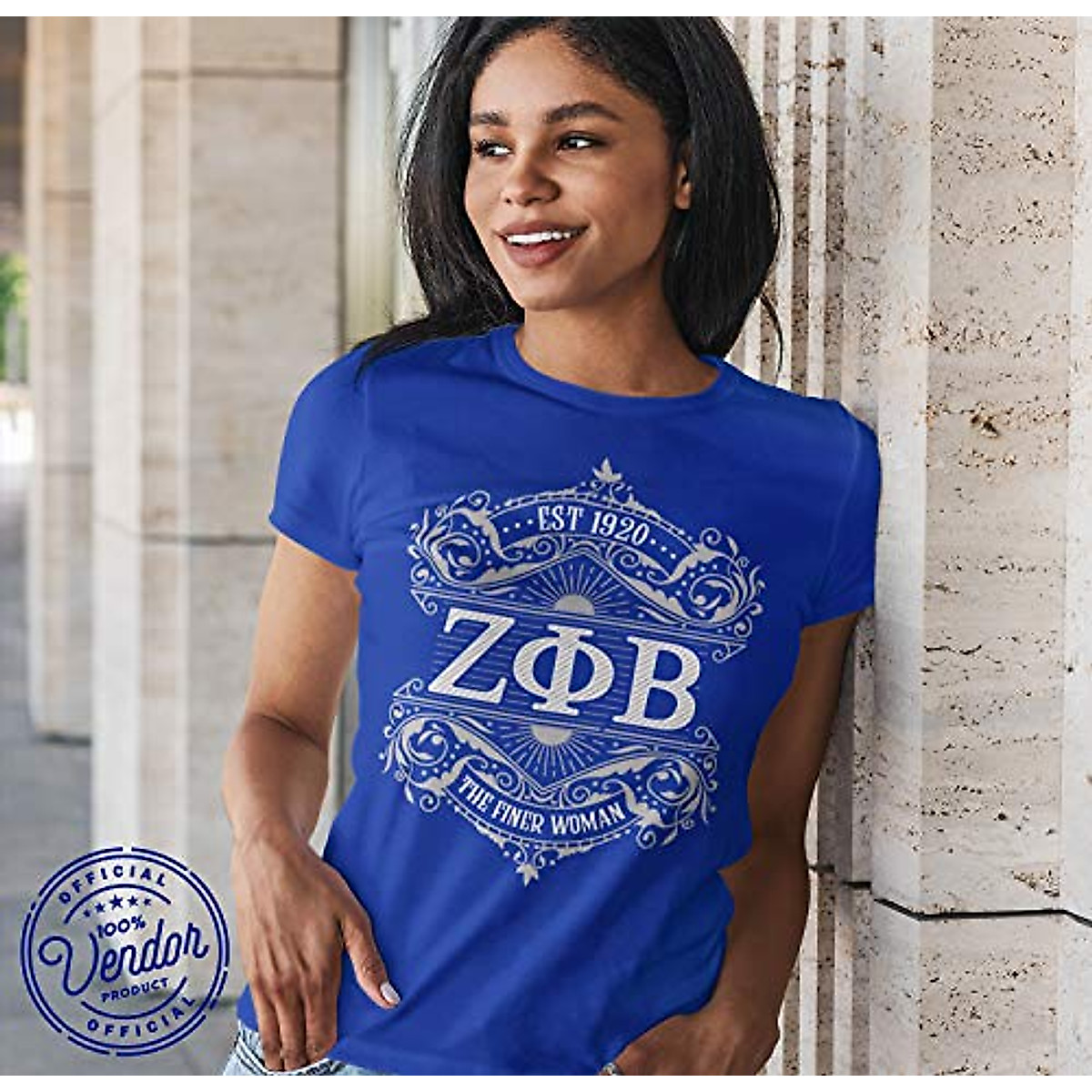 Bad Bananas Zeta Phi Beta Sorority Paraphernalia - The Finer Woman - Crew Neck Shirt - True-Royal X-Large