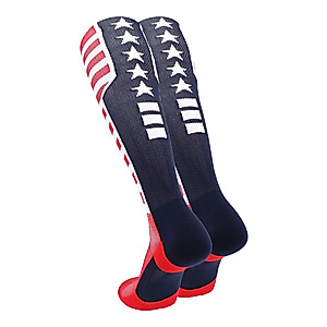 TCK Elite USA Flag Patriot Red White Blue Basketball Football Knee High Socks (Medium)