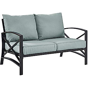 Crosley Furniture KO60008BZ-MI Kaplan Outdoor Metal Loveseat, Oiled Bronze with Mist Cushions