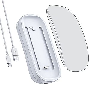 HONKID Charging Station for Magic Mouse 2 and Wireless Charging QI Cell Phone, Double-Sided Charging, Usable as Magic Mouse Charger, Stand, and Wireless Charger, USB-A to USB-C Cable Long 5ft, White